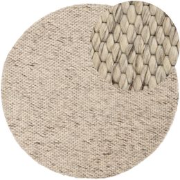 Wollteppich CarpetFine "Sina", beige (dunkelbeige), H:14mm &Oslash;:150cm, Wolle, Teppiche, Wollteppich, grobe Struktur, Zeitloses Design, reine Wolle, Wohnzimmer