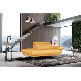 Ottomane Egoitaliano "Anais, erstklassiges Designsofa, Breite 179 cm, Fu&szlig;farbe chrom", gelb, Sofas, B/H/T: 179cm x 74cm x 106cm, Leder BULL, Ottomane links, Armlehne rechts, LEDER -Artikel BULL &ndash; Kat. B: Der Artikel BULL ist ein geschliffenes, pigmentiertes und behandeltes Rindsleder mit einer Dicke von 1, 3-1, 5 mm. Dieses Leder zeigt eine ziemlich weiche Hand mit einem halb undurchsichtigen Auss