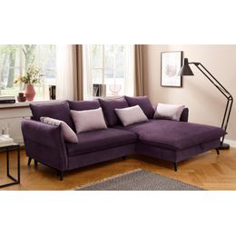 Ecksofa Home Affaire "Tirano, moderne Optik, komfortabel, Breite 274cm,L-Form", lila, B:274cm H:88cm T:170cm, Sofas, Ecksofa, wahlweise mit Bettfunktion und Bettkasten