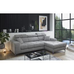 Ecksofa ED EXCITING DESIGN "Sydney L-Form", grau (taupe), B:268cm H:86cm T:172cm, 92% Polyester, 8% Nylon, Sofas, Ecksofa, mit Bettfunktion, Bettkasten, Kopfteilverstellung & 2 Zierkissen