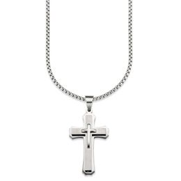 Kette mit Anh&auml;nger Bruno Banani "Schmuck Geschenk Halskette Kreuz Venezianerkette", silber (edelstahlfarben), Halsketten, Herren, Edelstahl, L: 55 B: 3mm, Kette mit Anh&auml;nger, B:3mm