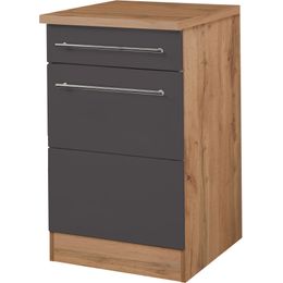 Unterschrank KOCHSTATION "KS-Wien", schwarz (anthrazit, wotaneiche, wotaneiche), B:50cm H:85cm T:60cm, Holzwerkstoff, Schr&auml;nke, Unterschrank, Breite 50 cm, mit 1 T&uuml;r und 1 Schubkasten