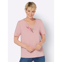 V-Shirt Classic Basics "V-Shirt", Damen, Gr. 46, rosa (hortensie, pink), 100% Baumwolle, gebl&uuml;mt, gemustert, mehrfarbig, V-Ausschnitt, Shirts V-Shirt