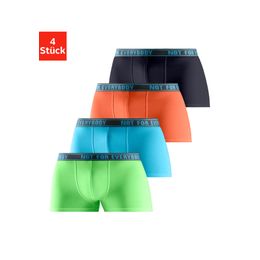 Boxer Bruno Banani "Boxershorts f&uuml;r Herren", Herren, Gr. M (5), 4 Stk., bunt (hellgr&uuml;n, t&uuml;rkis, orange, navy), Jersey, Obermaterial: 95% Baumwolle, 5% Elasthan, unifarben, Unterhosen Boxer, mit Schriftzug im Bund