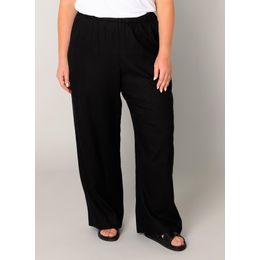 Leinenhose Base Level Curvy "Yula", Damen, Gr. 46, N-Gr, schwarz, Web, Obermaterial: 55% Leinen, 45% Viskose, unifarben, loose fit lang, Hosen Leinenhose, Sommerhose, Leinen-Viskose-Mix, mit elastischem Bund