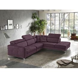 Ecksofa Egoitaliano "Matt, hoher Sitzkomfort und aufwendige Detailverarbeitung, L-Form", lila (plum), B:285cm H:100cm T:221cm, Sofas, Ecksofa, mit Ottomane, inkl. verstellbarer Kopfteile zum Relaxen