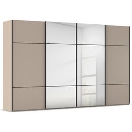 Schwebet&uuml;renschrank Rauch "Kleiderschrank Schrank Garderobe Schlafzimmerschrank SCALE-TRIO", grau (fango, griffleisten schwarz), B:360cm H:223cm T:68cm, Holzwerkstoff, Schr&auml;nke, Schwebet&uuml;renschrank, edle dreigeteilte Front mit 2 Zierleisten und Spiegel MADE IN GERMANY
