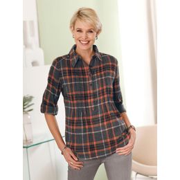 Longbluse Classic Basics, Damen, Gr. 48, rosa (kupferfarben, kariert), 100% Baumwolle, gemustert, kariert, Blusen Longbluse