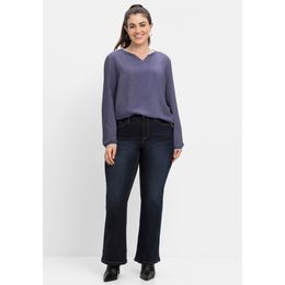 Bootcut-Jeans sheego, Damen, Gr. 29, Kurzgr&ouml;&szlig;en, blau (dunkelblau denim), 98% Baumwolle, 2% Elasthan, unifarben, lang, Jeans Bootcut-Jeans