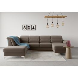 Sit & More Wohnlandschaft SIT & MORE "Sinatra U-Form", grau (taupe), B:326cm H:85cm T:220cm, 90% Polyester, 10% Polyamid, Sofas, Wohnlandschaft, optional mit Kopfteilverstellung und Armteilfunktion etc.
