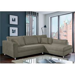 Ecksofa Home Affaire "153", beige, B:252cm H:89cm, 92% Polyester / 8% Nylon, Sofas, Ecksofa, Inkl. Schlaffunktion und gro&szlig;en Strauraum