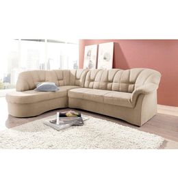 Ecksofa DOMO collection "Papenburg, zeitlose R&uuml;ckensteppung, elegante Armlehne, L-Form", beige (natur), B:241cm H:84cm T:178cm, Kunstleder SOFTLUX;Luxus-Microfaser (100% Polyester);Struktur ( 90% Polyester, 10% Polyacryl);Microfaser PRIMABELLE (100% Polyester), Sofas, Ecksofa, mit Ottomane, wahlweise mit Bettfunktion