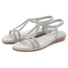 Sandale Vivance "Sandalette, Sommerschuh", Damen, Gr. 43, silber (silberfarben), Obermaterial: 100% Lederimitat. Decksohle: 100% Lederimitat. Futter: 100% Lederimitat. Laufsohle: 100% Synthetik, Glitzer, Schuhe Sandale, mit Glitzer Verzierungen und elastischen Riemchen
