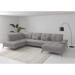 Sit & More Wohnlandschaft SIT & MORE "Amica, U-Form, inkl. Sitztiefenverstellung und Armteilverstellung", grau (hellgrau), B:357cm H:90cm T:231cm, 100% Polyester, Sofas, Wohnlandschaft, wahlweise mit Kopfteilverstellung, Bettfunktion und Bettkasten