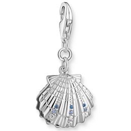 Charm-Einh&auml;nger Thomas Sabo "Muschel-Optik", blau (silberfarben, mehrfarbig, wei&szlig;, mehrfarbig), Charms, Damen, Perlen, Silber 925 (recycelt), Charm-Einh&auml;nger, mit Glas-Keramik Stein - mit S&uuml;&szlig;wasserzuchtperle