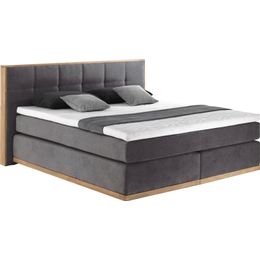 Boxspringbett Home Affaire "Vinton", grau (charcoal), B:180cm L:213cm, Komplettbetten, Boxspringbett, aus massiver Eiche, verschiedene H&auml;rtegrade (auch H4)