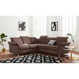 Sit & More Ecksofa SIT & MORE "Darwin L-Form", braun (cognac), B:249cm T:229cm, Sofas, Ecksofa, inklusive Federkern, wahlweise mit Kopfteilverstellung, Bettfunktion