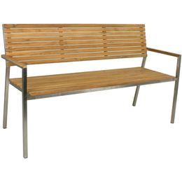 Gartenbank Garden Pleasure "DENVER", braun (braun, silberfarben), H:86cm T:56cm, Teak FSC 100%, Edelstahl 304 geb&uuml;rstet, Sitzb&auml;nke, Gartenbank, 3-Sitzer