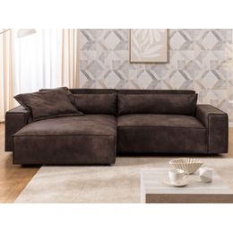 Ecksofa OTTO HOME "KINLEE Design-Sofa mit Recamiere rechts/links, Ma&szlig;e B/T/H 251/144/70cm", braun, B:251cm H:70cm T:144,5cm, 100% Polyester, Sofas, Ecksofa, L-Form mit Wellenunterfederung, ohne Bettfunktion, modern und beguem