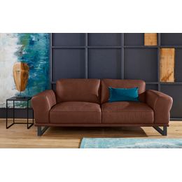 2,5-Sitzer W.Schillig "montanaa", braun (tobacco z69), B:212cm H:78cm T:94cm, Sofas, 2 5-Sitzer, mit Metallkufen in Schwarz pulverbeschichtet, Breite 212 cm