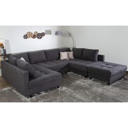 Wohnlandschaft Collection AB "Toni U-Form, B: 298 cm", grau (anthrazit), B:298cm H:44cm T:184cm, 100%Polyester, Sofas, Wohnlandschaft, mit Hocker & 3 Zierkissen, Federkern, Topseller