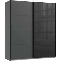 Kleiderschrank wimex "Tilburg, Metallgriffe, Made in Germany", schwarz (grafit, durchg&auml;ngige t&uuml;rfront glas schwarz, &acirc;bsetzung grafit), B:180cm H:208cm T:65cm, Holzwerkstoff, Schr&auml;nke, Kleiderschrank, mit Schwebet&uuml;ren, jeweils 1 Glaselement, 180, 225 oder 270cm breit