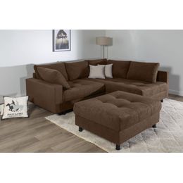 Ecksofa Collection AB "Toni L-Form, B: 215 cm", braun (kaffeebraun), B:215cm H:44cm T:184cm, 100%Polyester, Sofas, Ecksofa, mit Hocker & 2 Zierkissen, Federkern