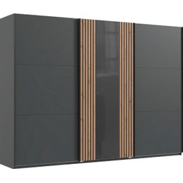 Schwebet&uuml;renschrank wimex "Atlanta by fresh to go", schwarz (graphit, glas grau, akustikpaneel optik artisan eiche nachbildung), B:300cm H:216cm T:65cm, Holzwerkstoff, Schr&auml;nke, Schwebet&uuml;renschrank, mit Akustikpaneel Optik (3D Leisten), Lamelle