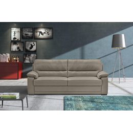2,5-Sitzer Egoitaliano "Doris, modernes Designersofa, Ledersofa mit erstklassiger Sitzqualit&auml;t", grau (taupe), B:192cm H:90cm T:93cm, Leder &raquo;BULL&laquo; (echtes Rindsleder). Geschliffenes, pigmentiertes und behandeltes Rindsleder mit einer Dicke von 1, 3-1, 5 mm. Dieses Leder zeigt eine ziemlich weiche Hand mit einem halb undurchsichtigen Aussehen. Es handelt sich um ein gesch&uuml;tztes Leder. Eine leichte 