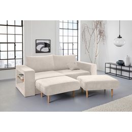 3,5-Sitzer "Looksvb", beige, B:232cm H:96cm T:107cm, LOOKS by Wolfgang Joop, Sofas, 3 5-Sitzer, Verwandlungssofa: aus Sofa wird Sofa mit 2 Hockern, mit Regalfunktion