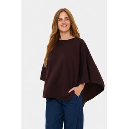 Strickponcho Saint Tropez "BilliSZ Poncho", Damen, chocolate plum, Strick, Obermaterial: 80% Viskose, 20% Polyacryl, unifarben, loose fit h&uuml;ftbedeckend, Rundhals, Pullover Strickponcho, Loose fit, Viskosemischung