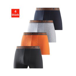 H.I.S. Boxer H.I.S "Boxershorts f&uuml;r Herren", Herren, Gr. L, 4 Stk., bunt (anthrazit, meliert, orange, grau, meliert, schwarz), Jersey, Obermaterial: 95% Baumwolle, 5% Elasthan, unifarben, Unterhosen Boxer, mit bequemem Stretchb&uuml;ndchen
