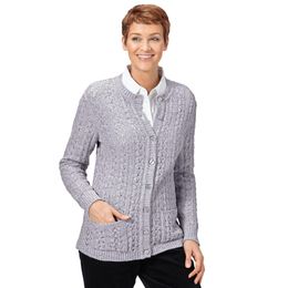 Strickjacke Classic Basics, Damen, Gr. 52, grau (hellgrau, meliert), 73% Polyacryl, 20% Polyamid, 7% Polyester, meliert, figurumspielend, Strickjacken Strickjacke