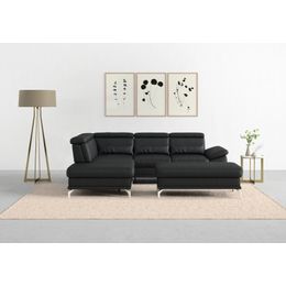 Sit & More Ecksofa SIT & MORE "Cabrio L-Form, B: 274 cm, mit Sitztiefen-, Arm- & Kopfteilverstellung", schwarz, B:274cm H:87cm T:230cm, Sofas, Ecksofa, 3 Nierenkissen, Federkern, optional Bettfunktion und Stauraum