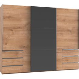 Schwebet&uuml;renschrank wimex "Level by fresh to go", grau (plankeneichefarben, grauglas), B:300cm H:236cm T:65cm, Schr&auml;nke, Schwebet&uuml;renschrank, mit Glast&uuml;r