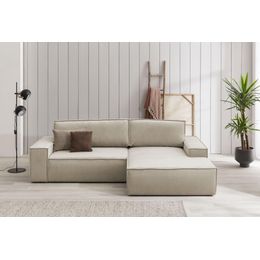 Ecksofa Home Affaire "SHERWOOD L-Form, 267 cm - OTTO. Verl&auml;ssliche Qualit&auml;t.", beige (cream), B:267cm H:85cm T:167cm, 100% Polyester, Sofas, Ecksofa, Schlaffunktion mit Bettkasten (210x136 cm), Cord, Vintage, Samtvelours