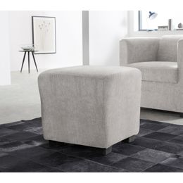 Hocker Home Affaire "Bob", silber, B:46cm H:43cm T:46cm, Luxus-Microfaser (92% Polyester, 8% Nylon);Struktur fein ( 100% Polyester);Struktur in Chenille-Optik (30% Polyester, 70% Polyacryl);Chenillestruktur (40% Polyester, 60% Polyacryl), Hocker, Hocker