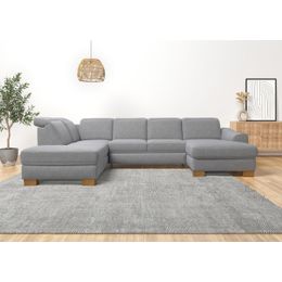 Wohnlandschaft Home Affaire "Dundee U-Form", grau (steel), B:338cm H:86cm T:219cm, Flachgewebe (100% Polyester), Sofas, Wohnlandschaft, wahlweise mit Kopfteilverstellung und zus&auml;tzlich mit Bettfunktion