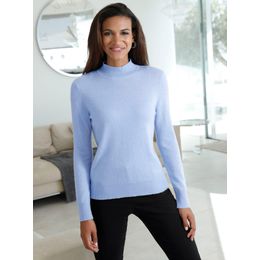 Stehkragenpullover CLASSIC "Kaschmir-Pullover", Damen, Gr. 40/42, blau (blau, meliert), 100% Kaschmir, unifarben, Pullover Stehkragenpullover