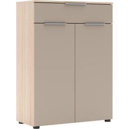 Aktenschrank Innostyle "B&uuml;roschrank Santorin, 80/110/38 cm ( B/H/T)", cashmere, riva eiche, B:80cm H:110cm T:38cm, ABS-Kunststoff, Glas, Holzwerkstoff, Metall, Schr&auml;nke, Aktenschrank, 2 t&uuml;rig, 1 Schubkasten, Softclose, Klarglas, ABS Schutzkante