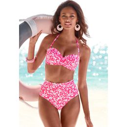 B&uuml;gel-Bandeau-Bikini-Top Vivance "Leni", Damen, Gr. 36, Cup E, wei&szlig; (neonpink, wei&szlig;), Microfaser, bedruckt, gebl&uuml;mt, Bikini-Oberteile B&uuml;gel-Bandeau-Bikini-Top, mit gelaserter Wellenkante
