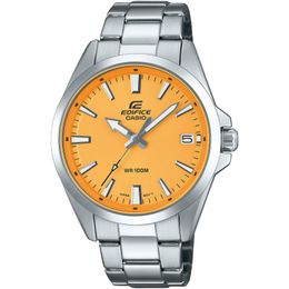 Quarzuhr CASIO EDIFICE, silber (orange, silberfarben), Armbanduhren, Herren, Quarzuhr, Armbanduhr, Herrenuhr, Edelstahlarmband, Datum, Neo-Display, analog