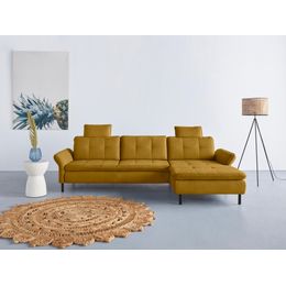 Ecksofa Home Affaire "Birkholm L-Form", gelb (mustard), B:267cm H:83cm T:174cm, 98% Polyester 2% Polyamid, Sofas, Ecksofa, Armlehnverstellung, auch in Easy Clean Bezug - mit Wasser zu reinigen