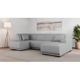 Wohnlandschaft Home Affaire "BORNHOLM U-Form mit Recamiere rechts/links, B/T/H: 300/162/85 cm", grau (hellgrau), B:300cm H:85cm T:162cm, 100% Polyester, Sofas, Wohnlandschaft, U-Form mit Wellenunterfederung, Recamiere rechts oder links bestellbar