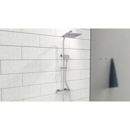 Duschsystem Welltime "Turin", grau (chromfarben), H:95cm T:48,5cm, Brausegarnituren, Duschsystem, eckiges &Uuml;berkopfbrauseset mit Thermostat, Kopfbrause mit Regendusche