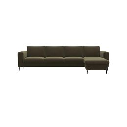 Ecksofa FLEXLUX "Fiore, super Sitzkomfort durch Kaltschaum im Sitz, L-Form", gr&uuml;n (moss gr&uuml;n), B:295cm H:85cm T:159cm, Sofas, Ecksofa, breite Armlehnen, F&uuml;&szlig;e Alu+schwarz