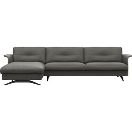 Ecksofa FLEXLUX "Glow, super bequem durch hochwertigem Sitzaufbau mit Federkern, L-Form", grau (warm mineral grau), B:305cm H:81cm T:158cm, 100% Echteder, Sofas, Ecksofa, Modernes skandinavisches Design