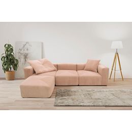 Ecksofa Home Affaire "Gerrid L-Form", rosa (rose), B:301cm H:69cm T:193cm, 100% Polyester, Sofas, Ecksofa, Cord-Bezug, Modulsofa, bestehend aus Eck- und Mittelelement + Hocker