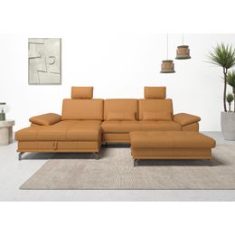 Ecksofa OTTO HOME "Costello L-Form, B: 301 cm mit Sitztiefen-, Armteilverstellung &", gelb (curry), B:301cm H:89cm T:176cm, Luxus-Microfaser (90% Polyester, 10% Polyamid);Samtoptik (100% Polyester), Sofas, Ecksofa, 3 Nierenkissen, optional Bettfunktion & Bettkasten