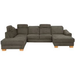 Wohnlandschaft Home Affaire "Dundee U-Form", grau (grau, beige), B:338cm H:86cm T:219cm, Luxus-Microfaser Florence (100% Polyester), Sofas, Wohnlandschaft, wahlweise mit Kopfteilverstellung und zus&auml;tzlich mit Bettfunktion